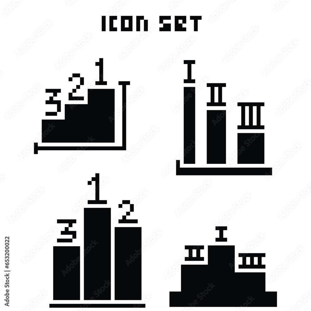 this is ranking stand icon 1 bit style in pixel art with black color ...