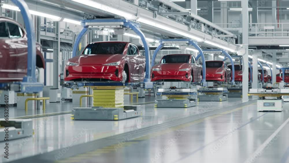 EV Production Line on Advanced Automated Bright Factory. High ...