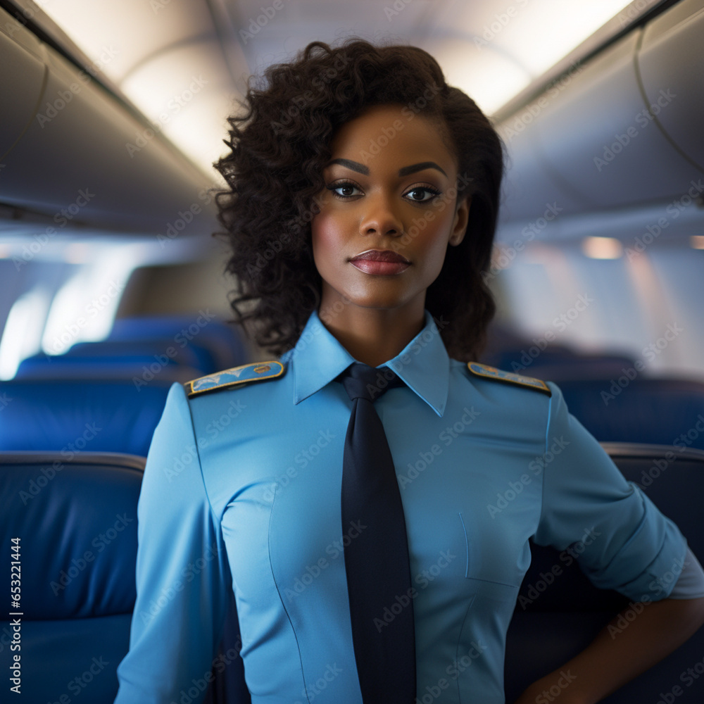 Black woman flight attendant. Cabin crew. Stock Illustration | Adobe Stock
