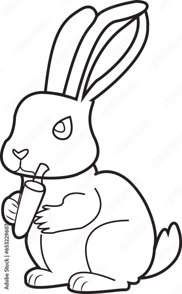 Rabbit Eats Carrot Drawing Illustration, Coloring and Painting for Kids ...
