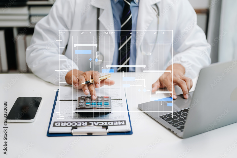 Project manager working and update tasks with Gantt chart scheduling ...