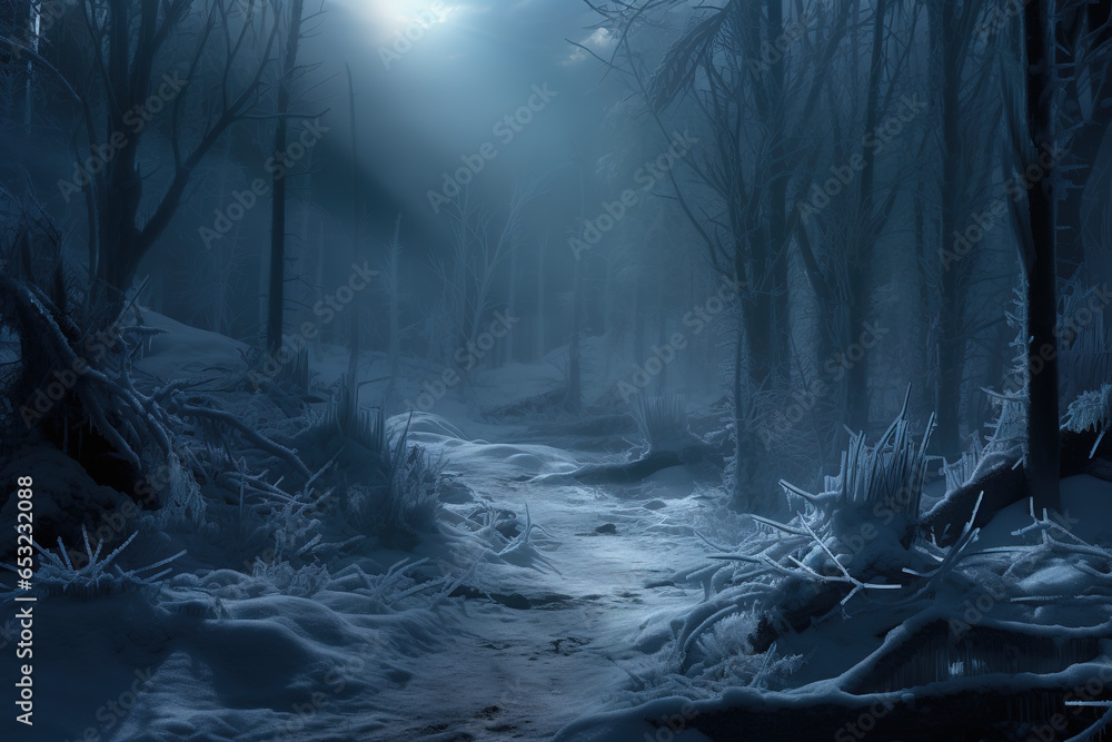 Ephemeral frozen forest landscape with the fleeting beauty of winter ...