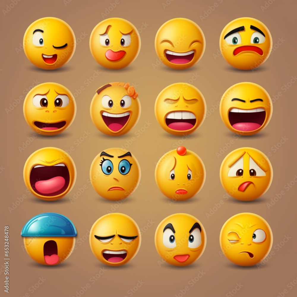 Images of animated emoticons expressing different react, generative ai ...