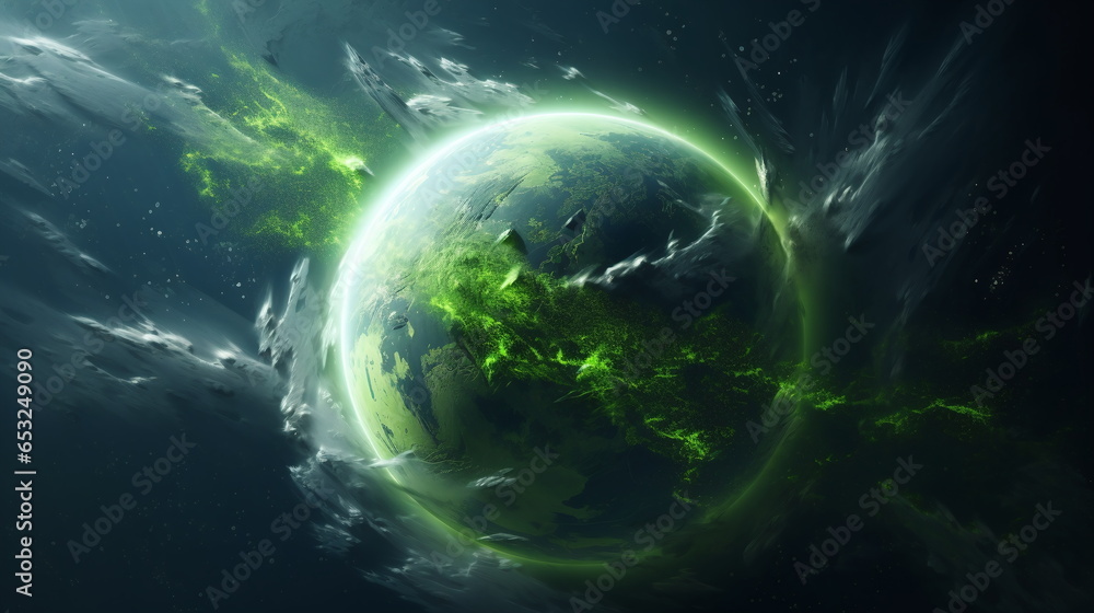 green planet detailed photo from space of cyclone on earth atmosphere ...