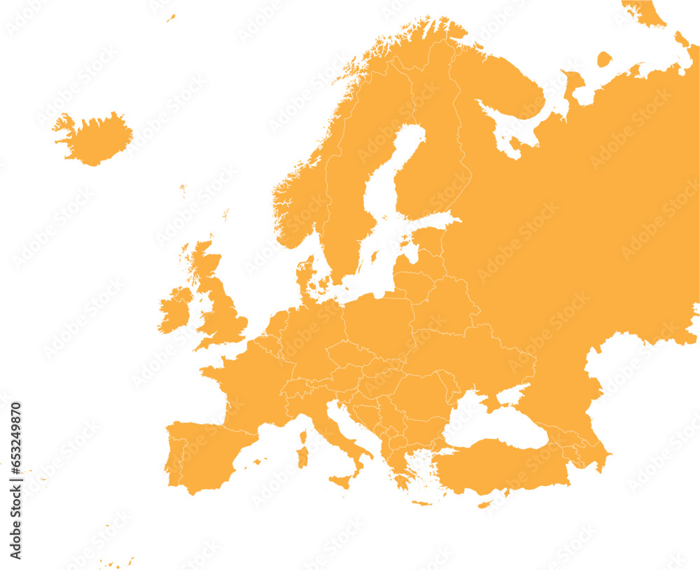 ORANGE CMYK color detailed flat stencil map of the continent of EUROPE ...