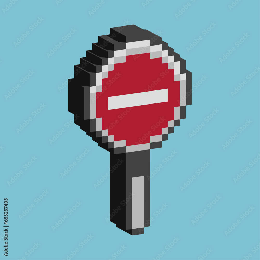 Isometric Pixel art 3d of traffic sign for items asset. Prohibition ...