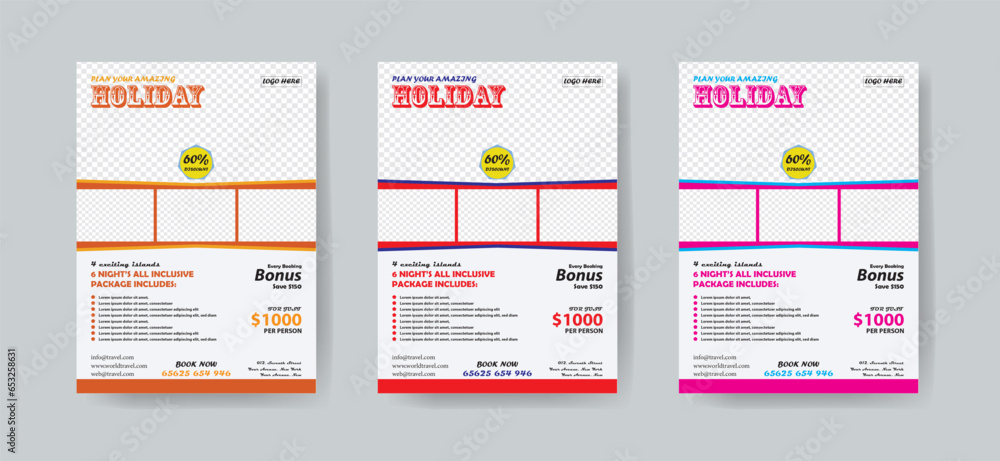 Editable Travel flyer set template for travel agency poster bundle or ...