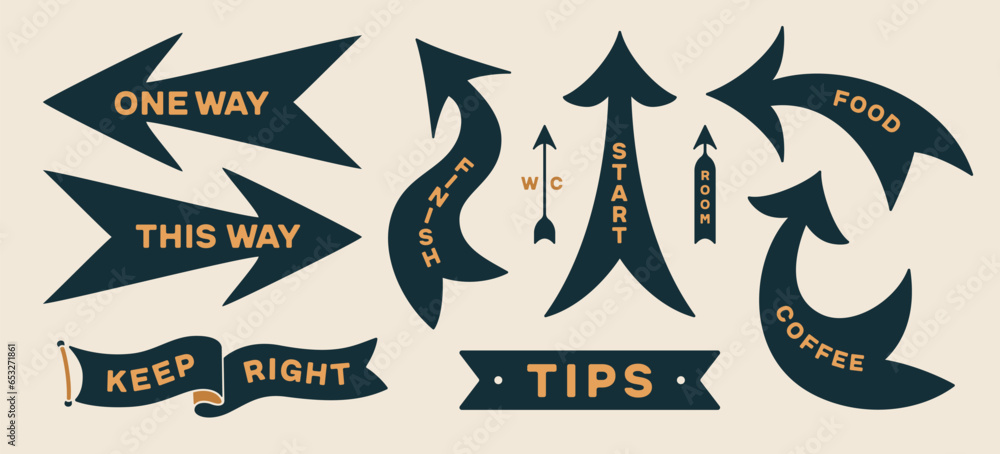 Arrow set. Collection vintage sign, arrow, symbol and graphic element ...