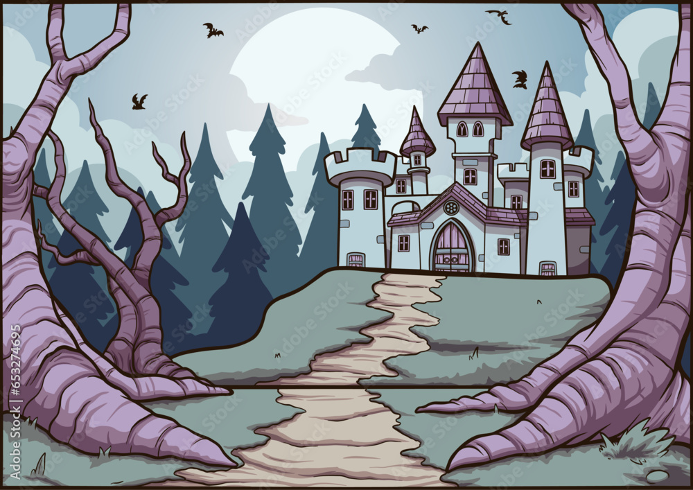 Halloween Dracula Vampire Mansion Background. Vector clip art ...