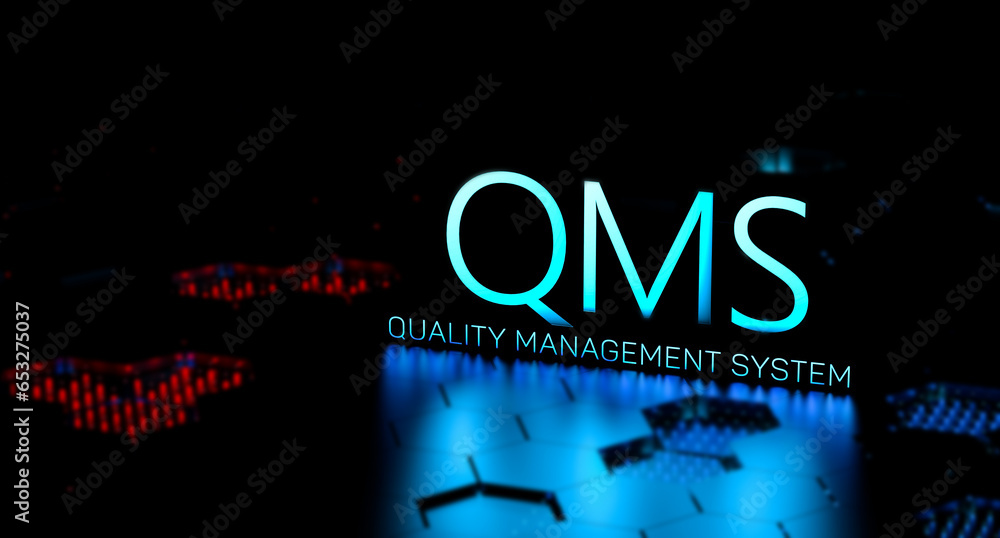 QMS Quality Management System word, definition neon banner. QMS concept ...