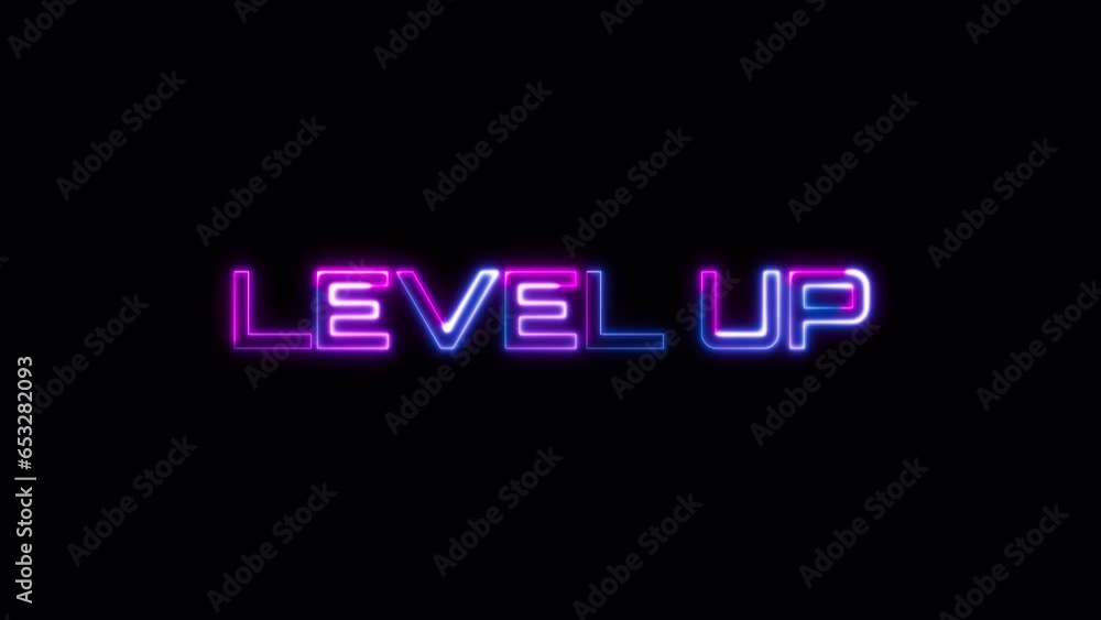Loop Level Up blue pink neon text effect illustration on Black ...