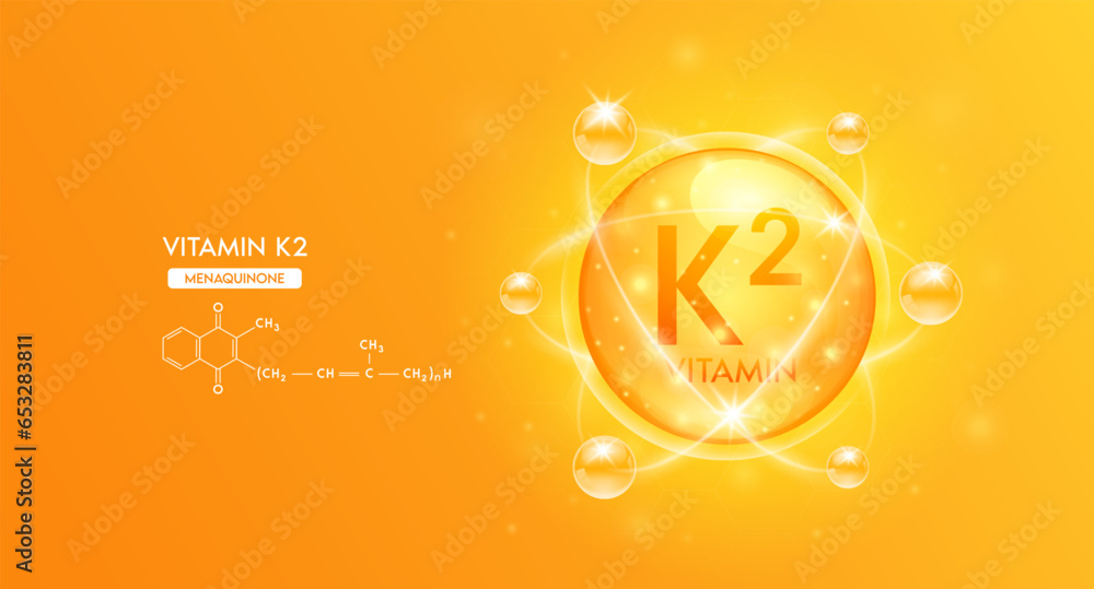 Vitamin K2 with structure chemical formula. Bubble collagen serum ...