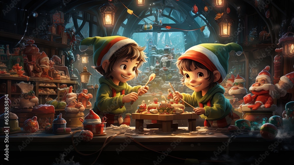 Christmas Elves in Santa's Modern Toy Workshop: A Festive Postcard in ...