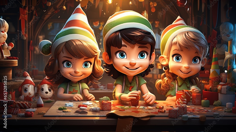 Christmas Elves in Santa's Modern Toy Workshop: A Festive Postcard in ...