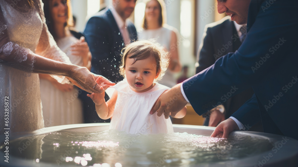 Generative AI, sacrament of baptism of a small child in a Christian ...