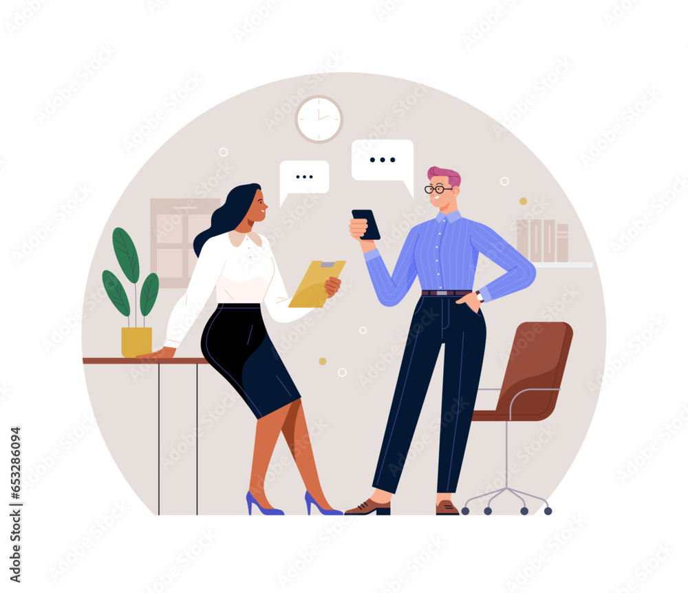 LGBT person in the office. Vector cartoon flat illustration of two ...
