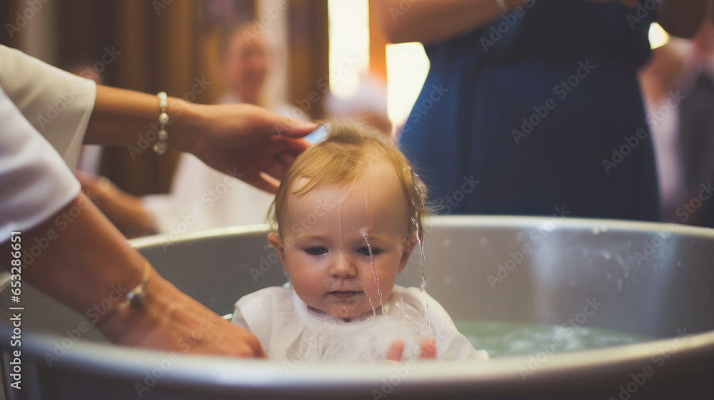 Generative AI, sacrament of baptism of a small child in a Christian ...