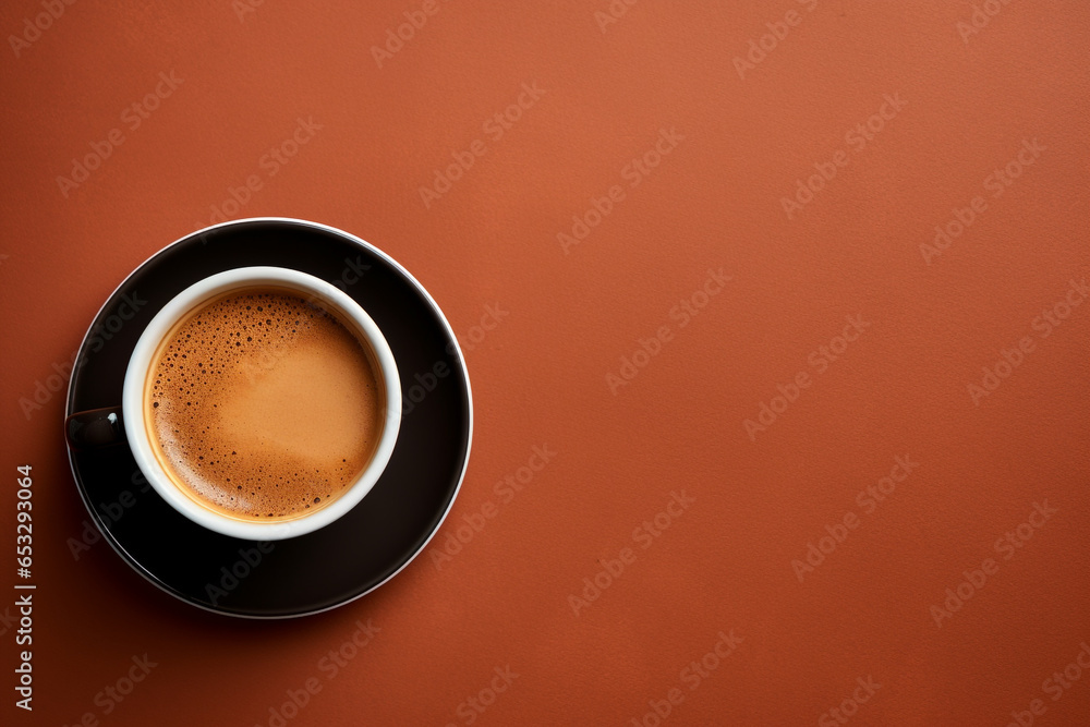 Espresso coffee on a brown background with empty space around it taken ...