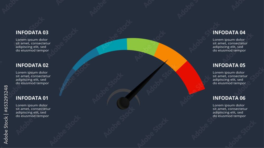 Speedometer infographic with 6 elements, presentations, vector ...