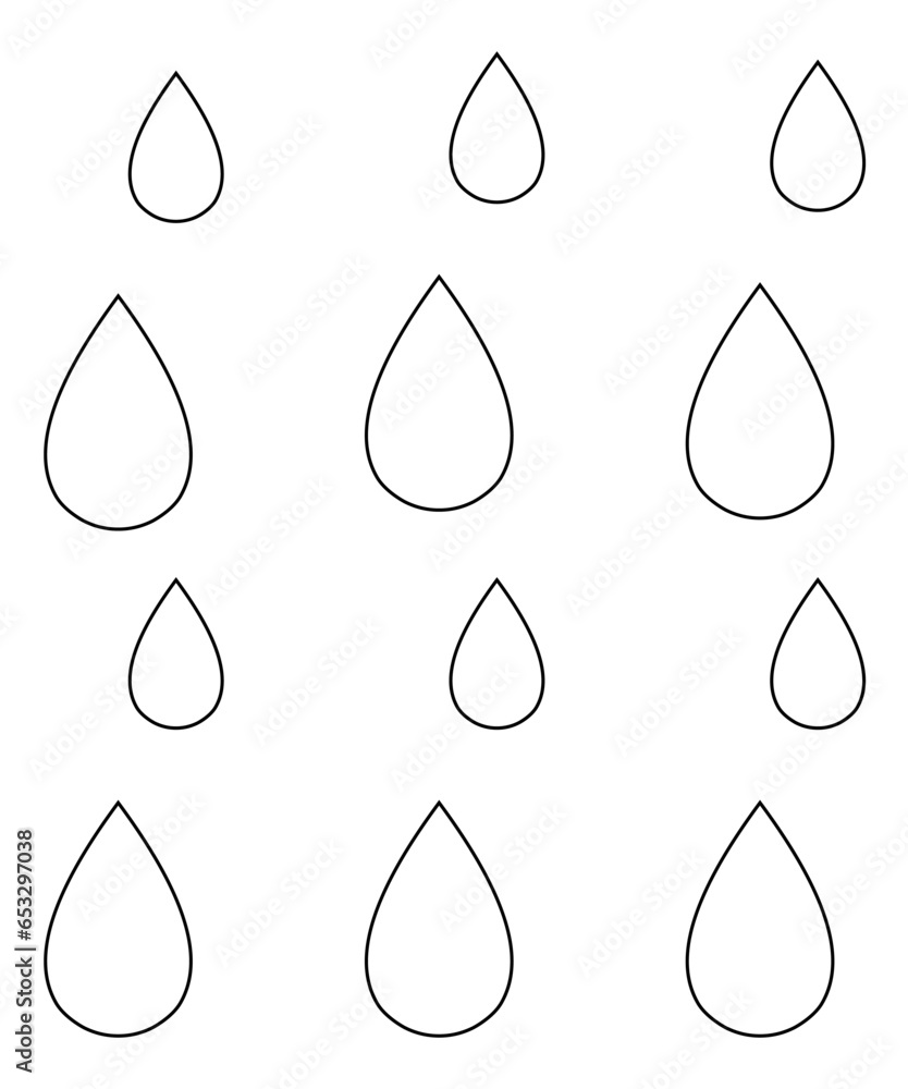 Water and juice splash liquide. Black doodle line. A drop shape, basic ...