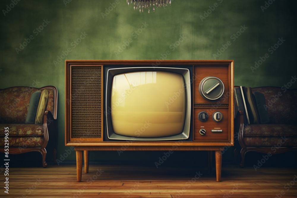 Retro Radiance The 70s Vintage Television, Front View and Full of ...