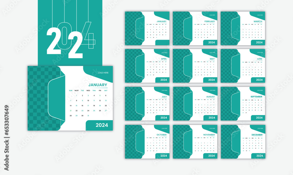 2024 desk Calendar design vactor template, new desk calendar design ...