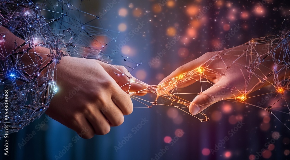 close-up of AI robot hand, AI robot hand on technology background ...