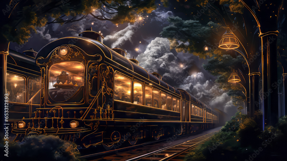 Magical Express Train. Generative AI. A digital illustration of a ...