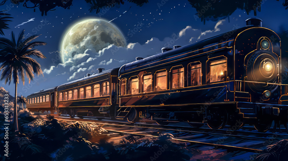 Magical Express Train. Generative AI. A digital illustration of a ...