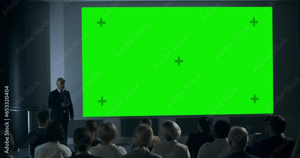 Corporate Event: Caucasian Male Tech CEO Giving Presentation On Green ...