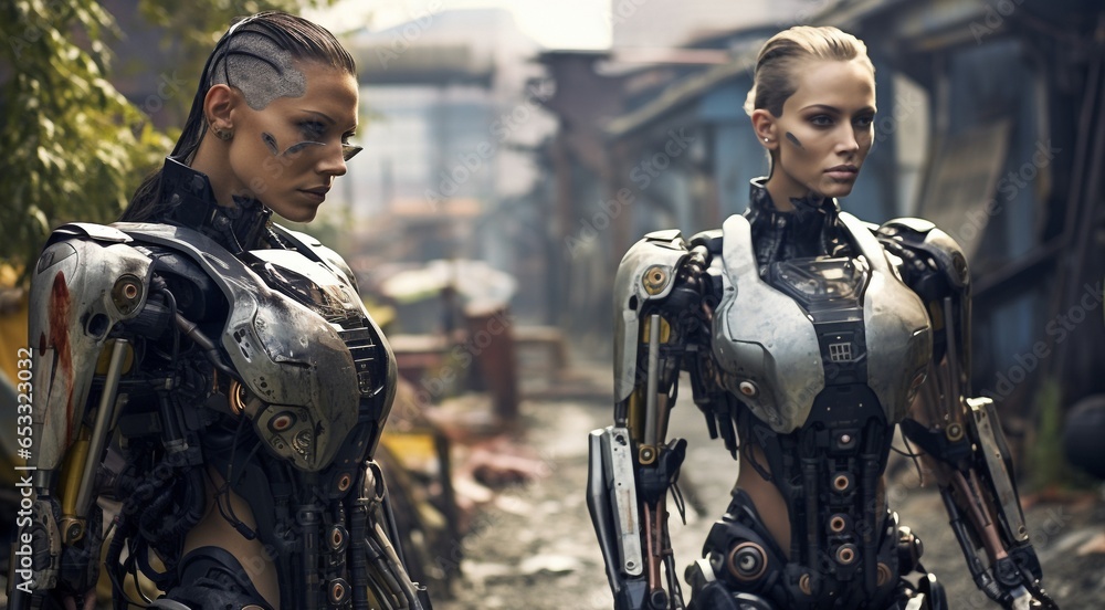 romantic AI robots, couple of AI robots, bionic robot couploe, humanoid ...