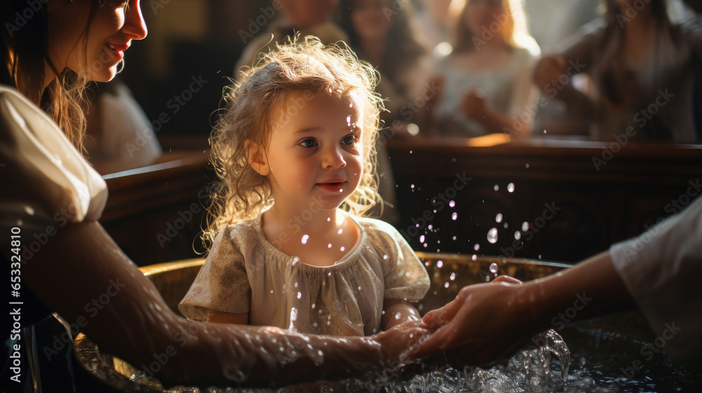 Generative AI, sacrament of baptism of a small child in a Christian ...