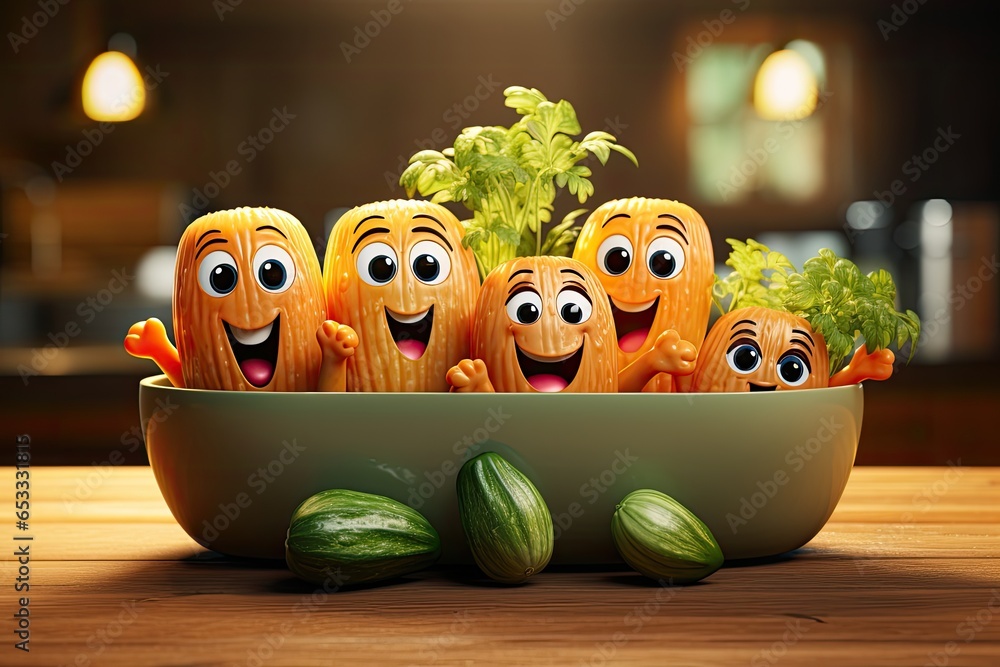 Cartoon vegetable characters. Vegetable emoticons. Cucumber, tomato ...