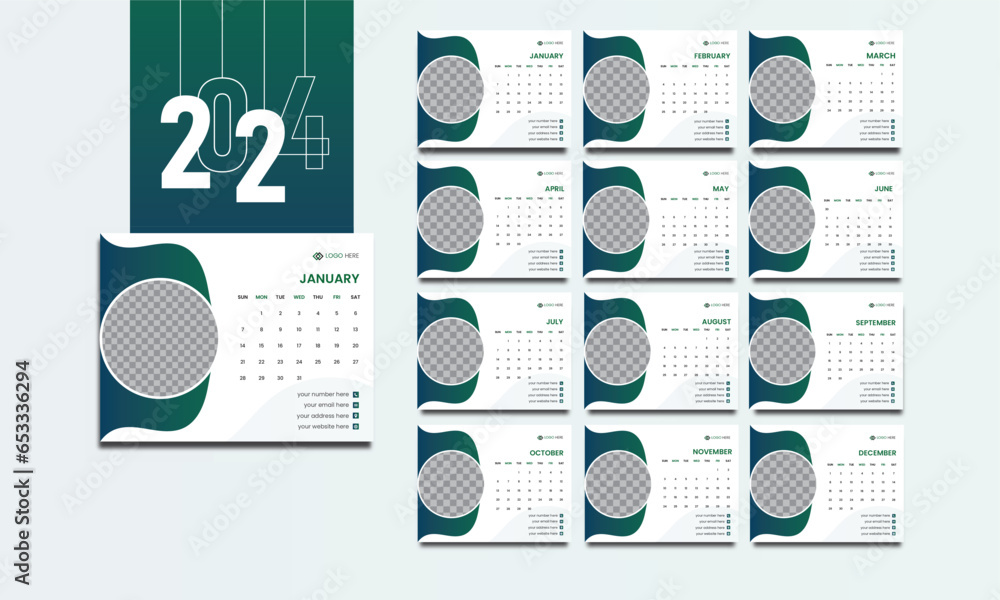 2024 desk Calendar design vactor template, new desk calendar design ...