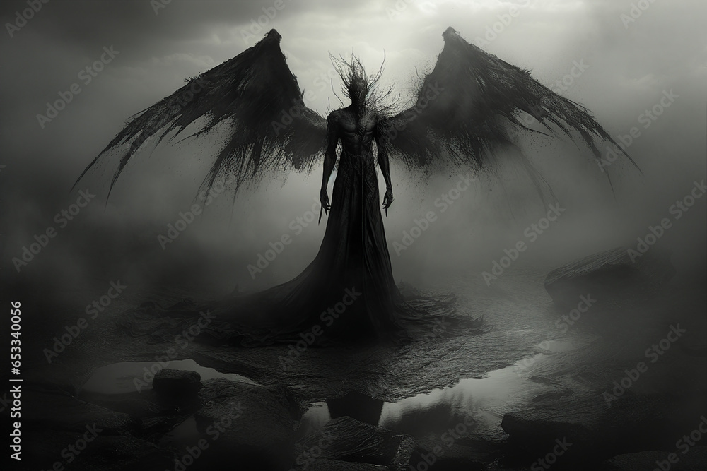 Genrative ai collage picture of evil satanic inferno with dark wings ...