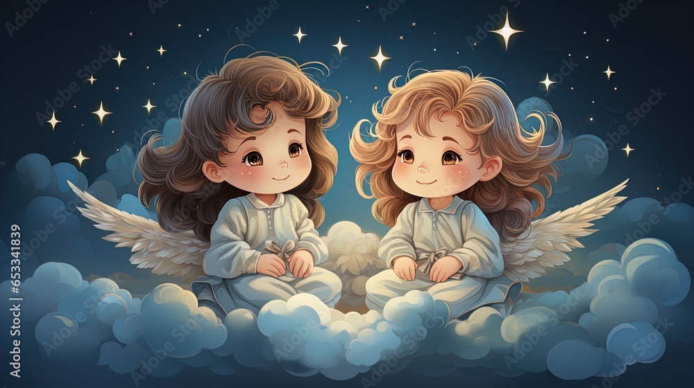 Divine Gaze: Christ Child and Angels Observing Earth from Heavenly ...