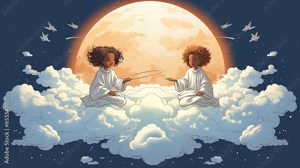 Divine Gaze: Christ Child and Angels Observing Earth from Heavenly ...