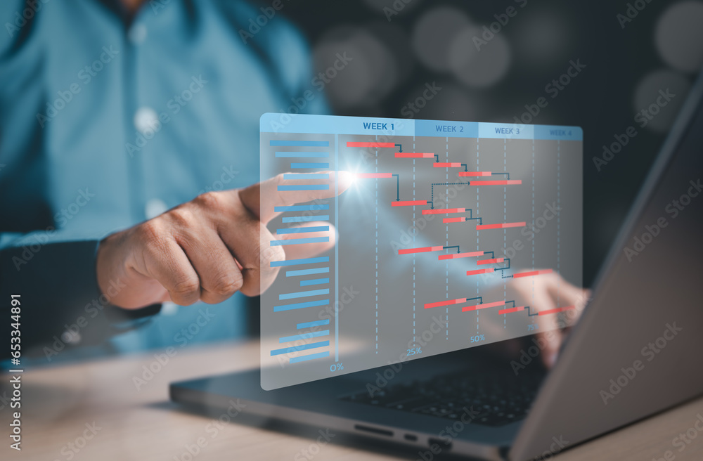 Project management with proceeding concept. Site engineer working with ...
