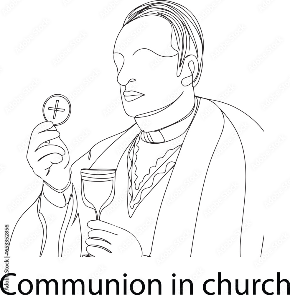 Vetor de Continuous Line Art of Holy Communion Ceremony, Holy Communion ...