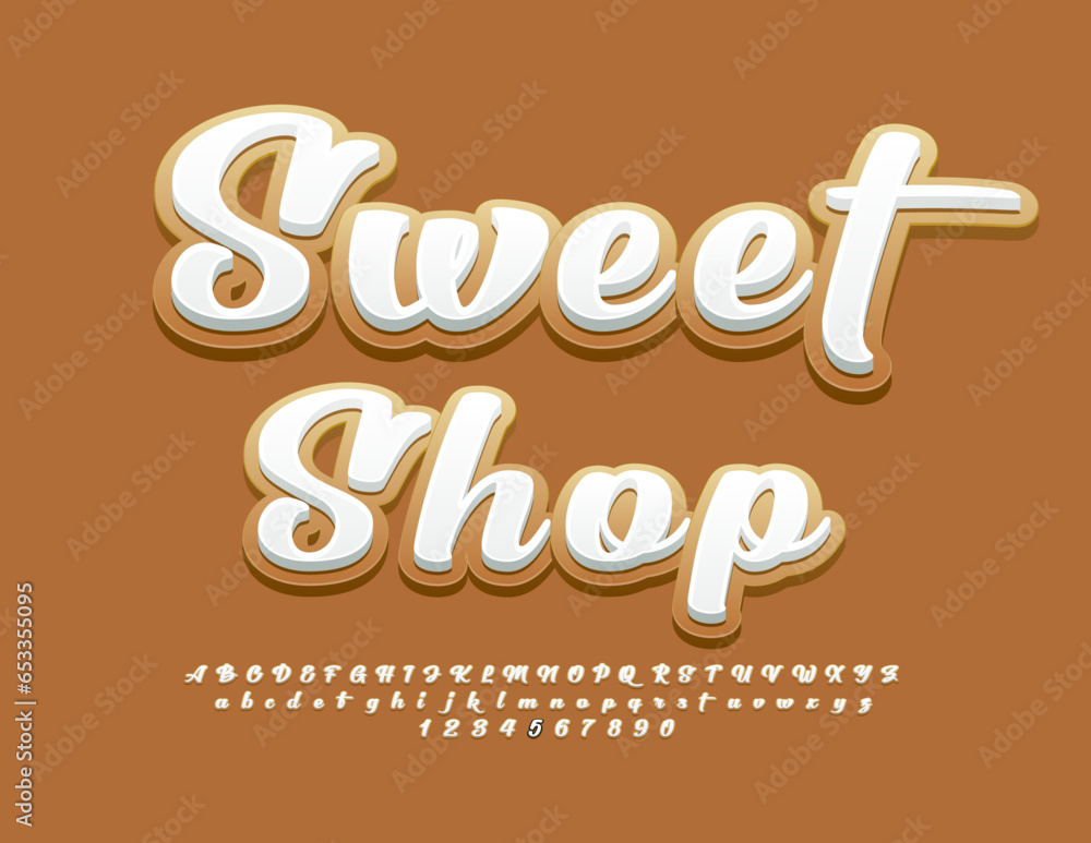 Vecteur Stock Vector artistic sign Sweet Shop. Tasty biscuit Font ...