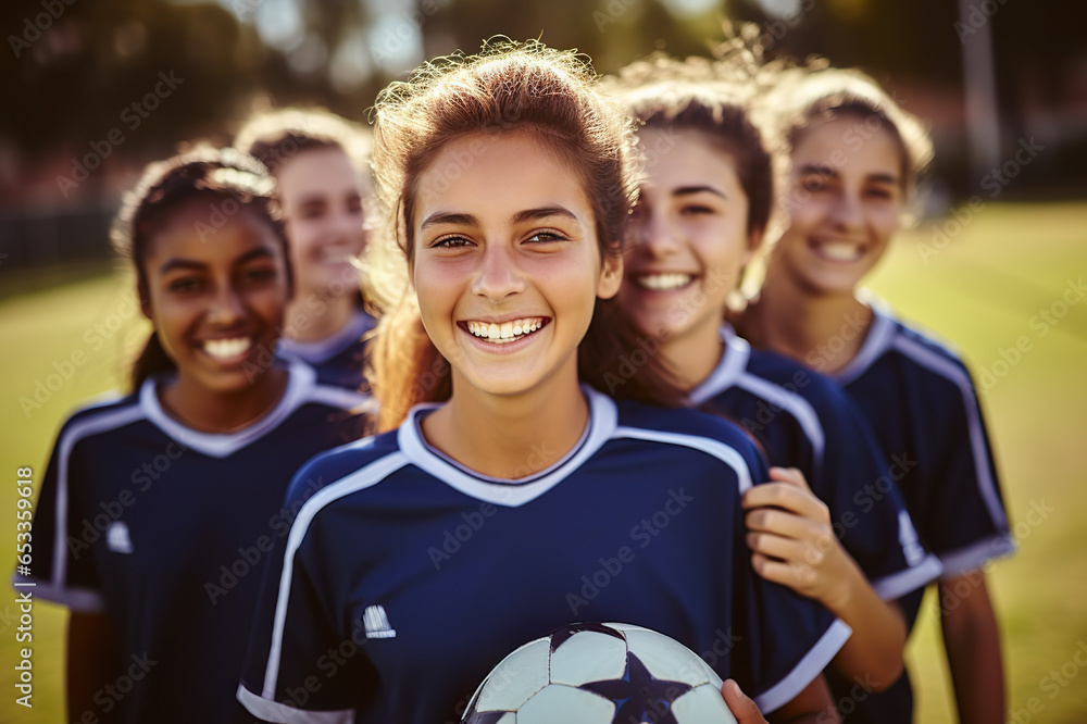 Teenage Girls' Soccer Team Embracing the Game in Blue Kits on the ...