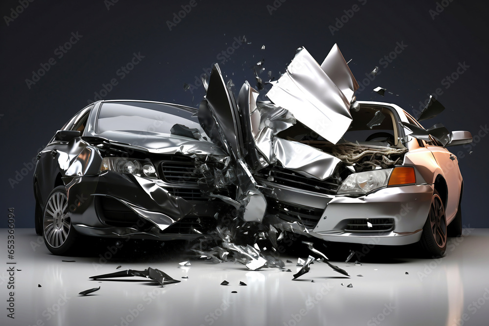 Car accident of two cars, collision of cars. Two cars are damaged after ...