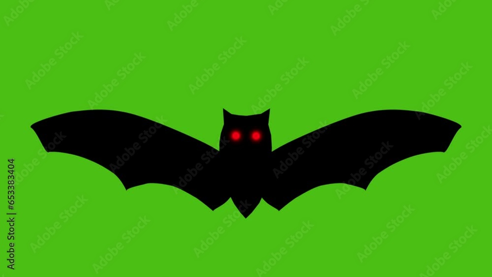 Cartoon animation of a bat with red eyes on a green background, 2D ...