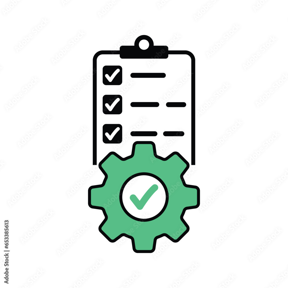 technical project icon with green gear on document. flat linear trend ...