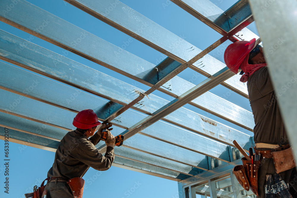 Construction worker doing work stuff on dry construction mode Stock ...