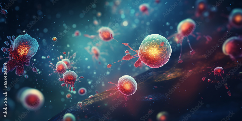 Explore a 3D cellular science backdrop, delving into the world of ...