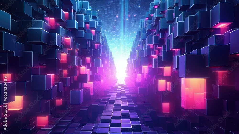 abstract voxel artificial cubes illustration 3d futuristic, pixel ...