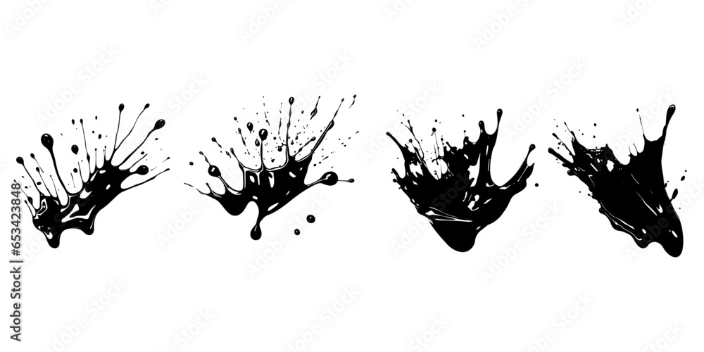 Ink Splatter and Drops. Liquid Paint Drip Drop Splash and Blotter Spots ...