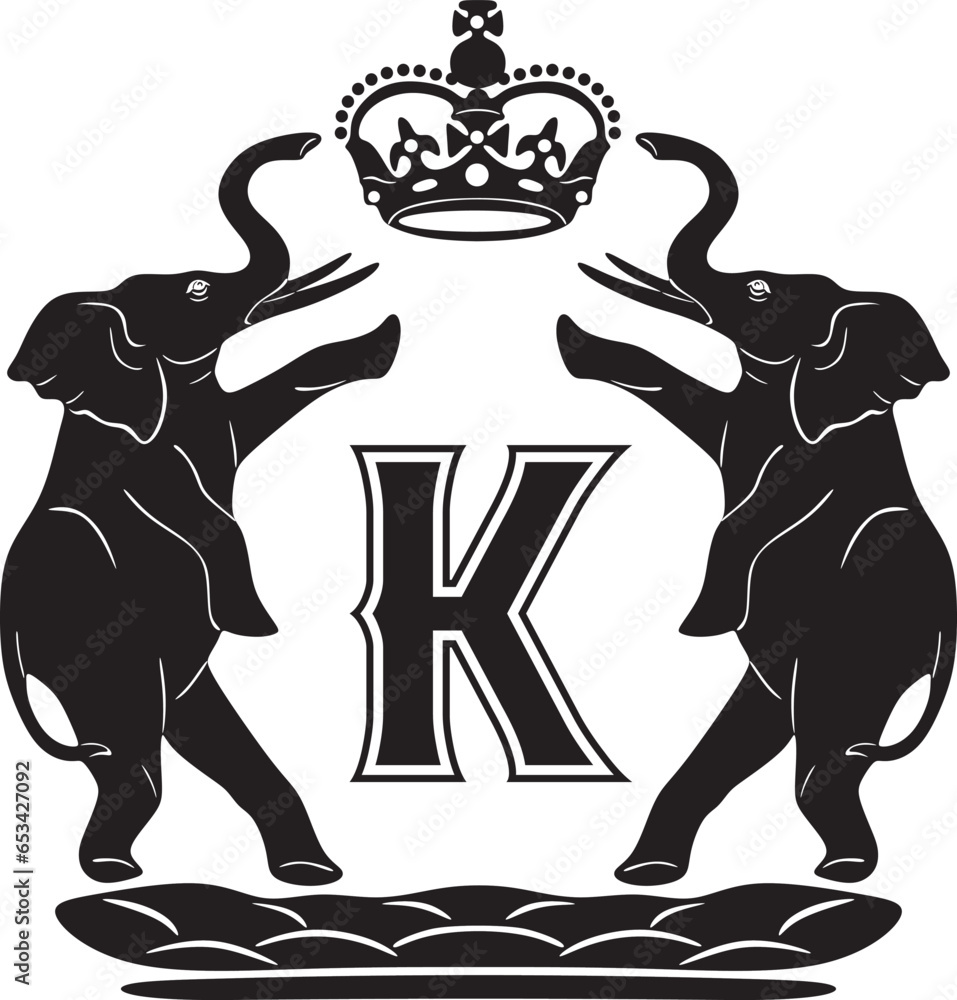 Letter k logo with two elephants and a crown vector design. Stock ...