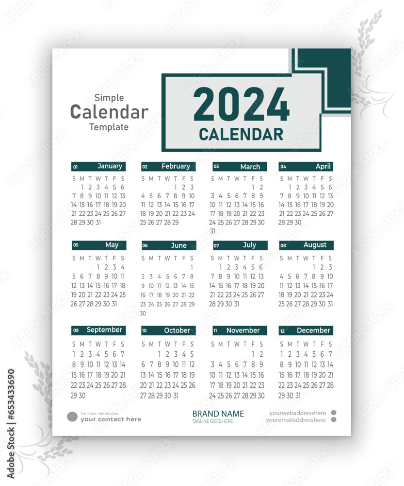 2024 calendar template design editable Stock Vector | Adobe Stock